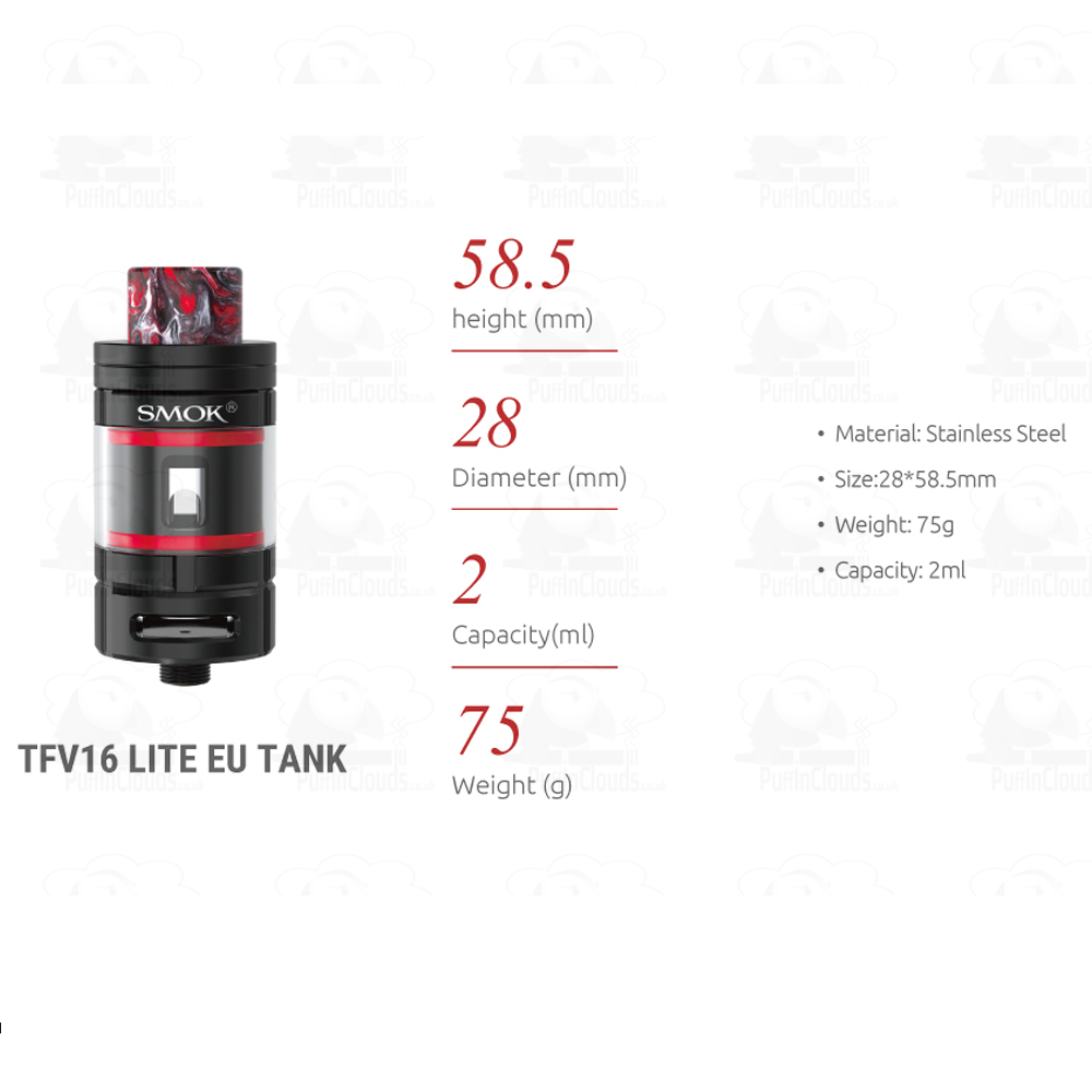 SMOK TFV16 Lite 2ml Tank Conical Mesh Coil Vape Tank TPD Compliant -Al